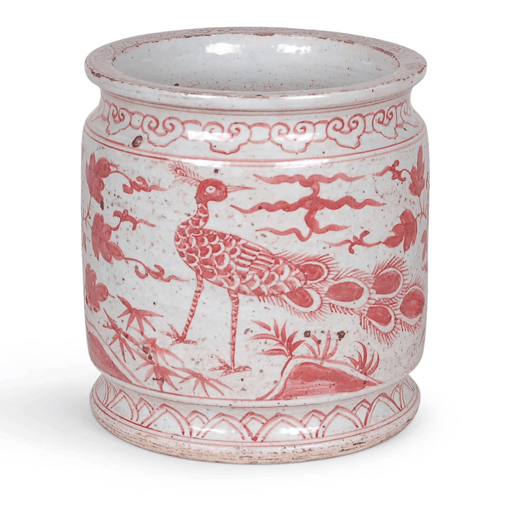 10" Porcelain Rust & White Peacock Motif Beaker Pot – The Well ...