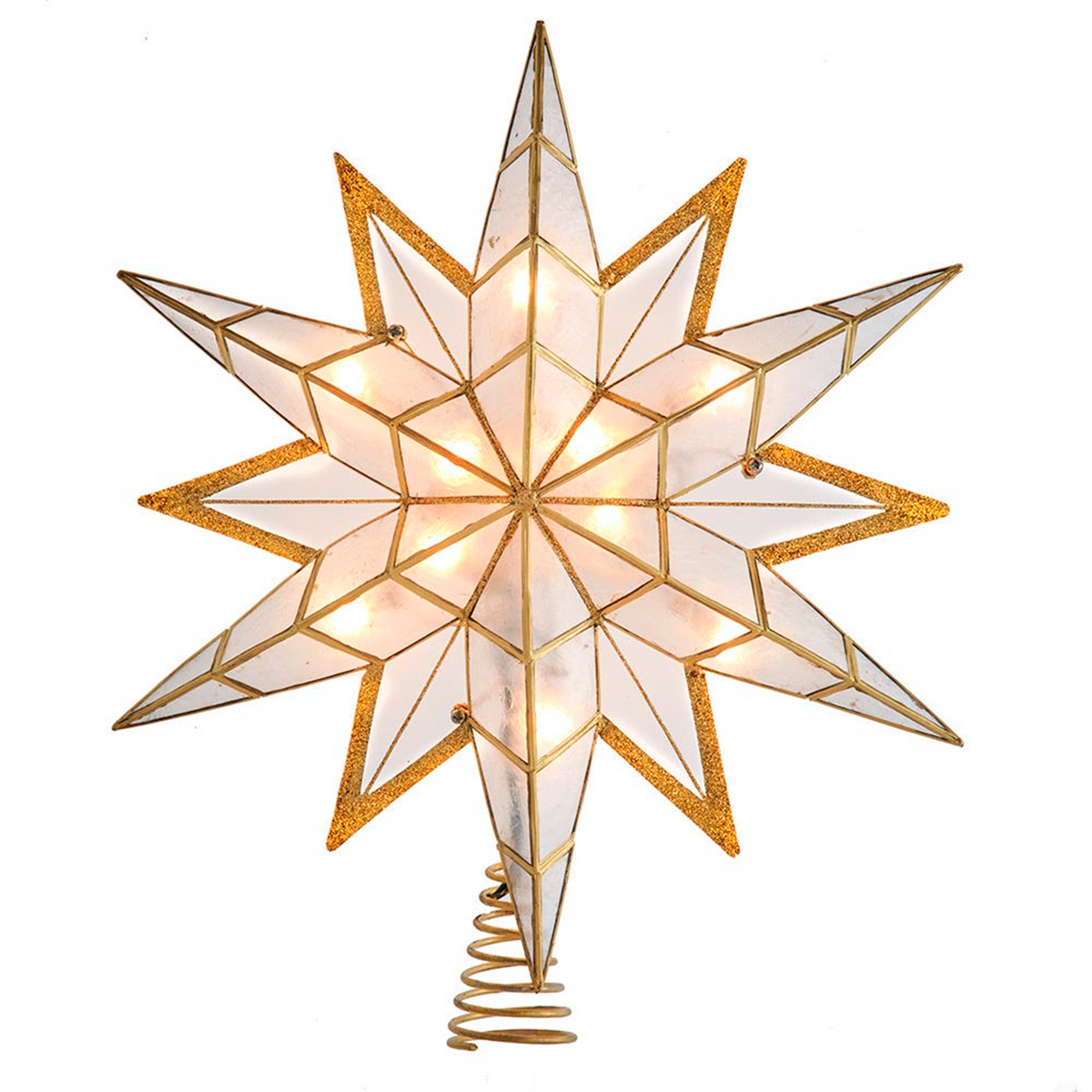 14" UL 10-Light Capiz Star With Gold Glitter Finish Tree Top – The Well ...
