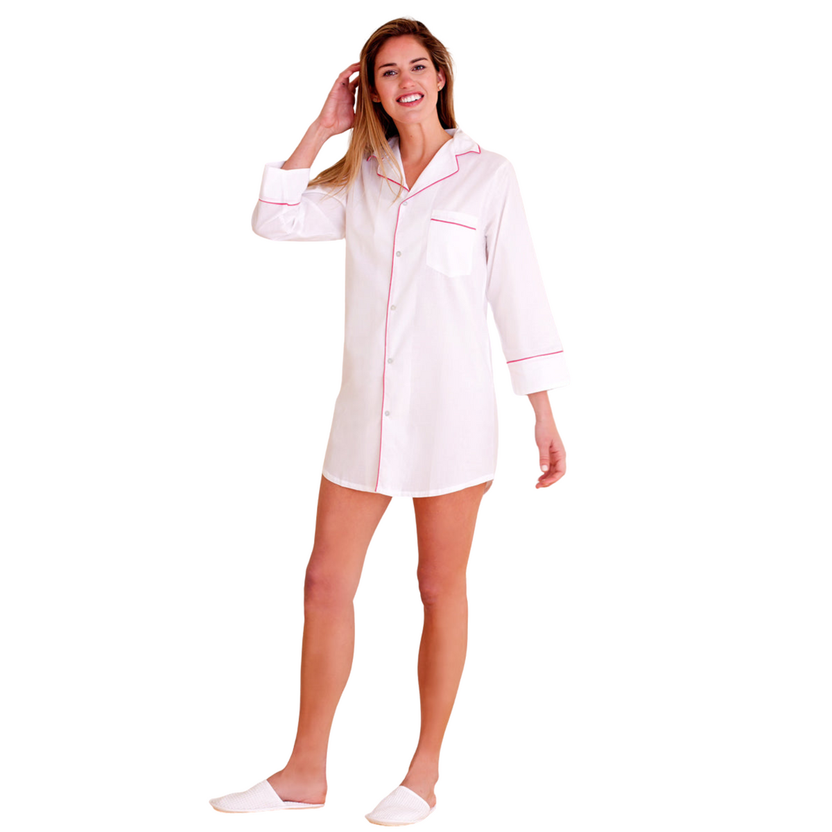 Sharon Nightshirt with Raspberry Piping – The Well Appointed House