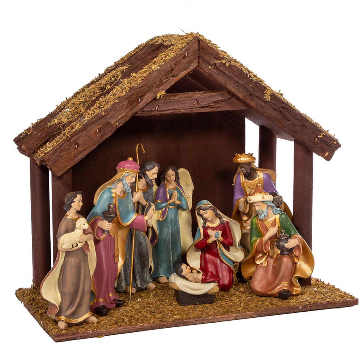 Eight Piece Nativity Set With Wooden Stable – The Well Appointed House