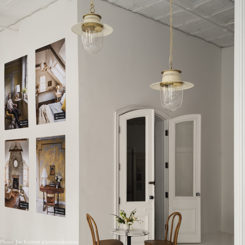 Aged Brass & Cream Lantern Style Pendant Light - Available in Two Sizes ...