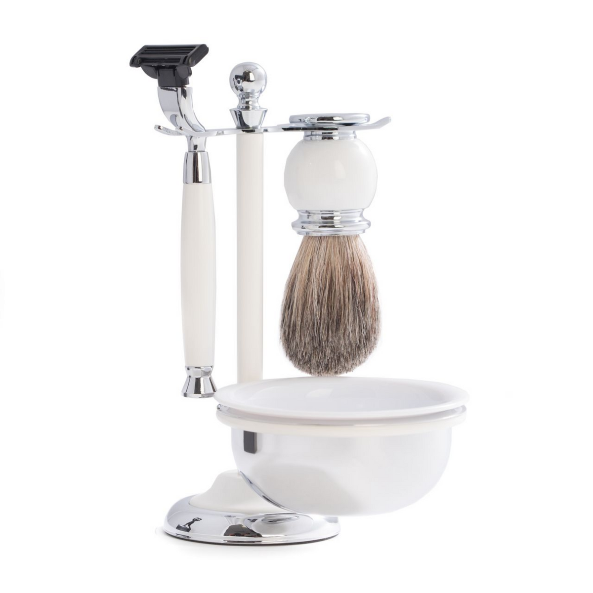Leo "Mach3" Shave Set With Chrome Plated White Enamel Finish – The Well ...