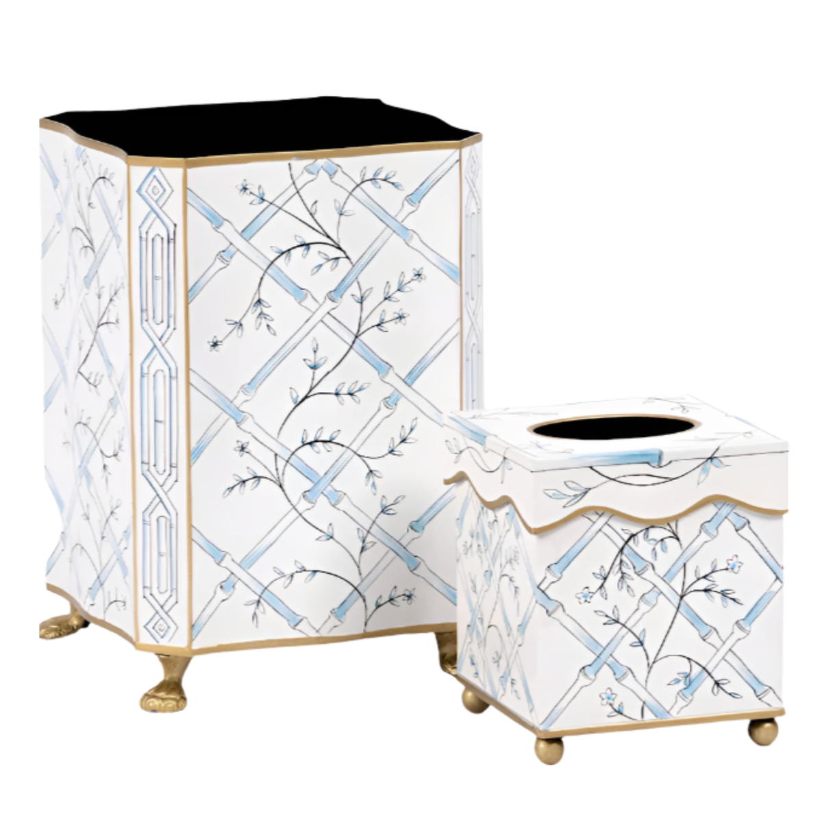 Blue Bamboo & Floral Tissue Holder & Wastepaper Basket – The Well ...