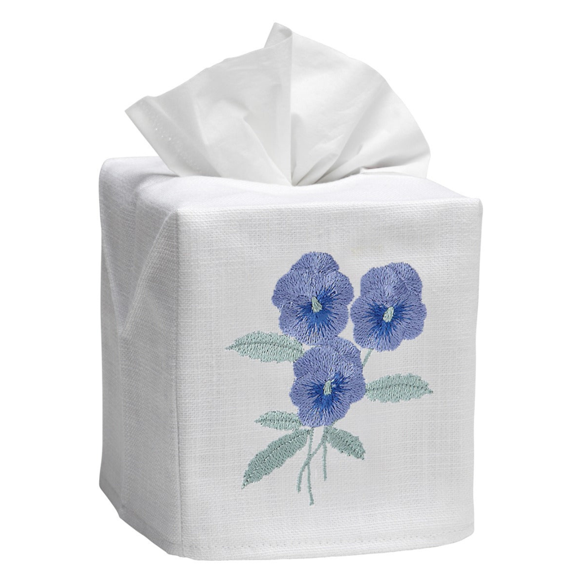 Blue Pansies Embroidered Tissue Box Cover – The Well Appointed House