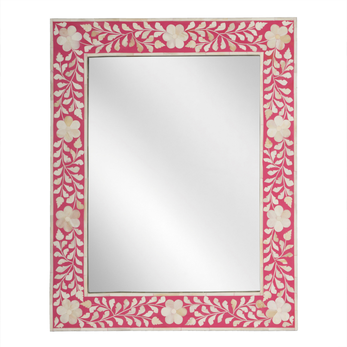 Bone Inlay Mosaic Rectangular Wall Mirror in Pink and White – The Well ...