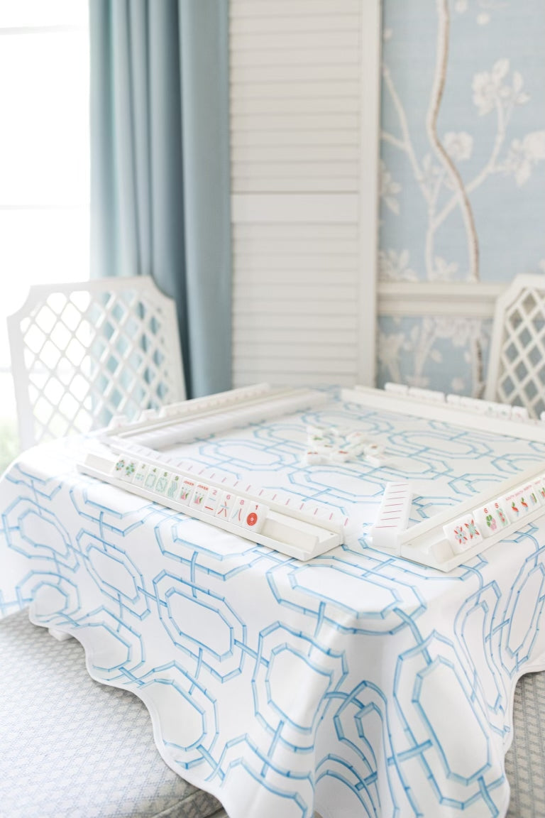 Scalloped Square Game Table Topper Bamboo Chain - Sky – The Well ...