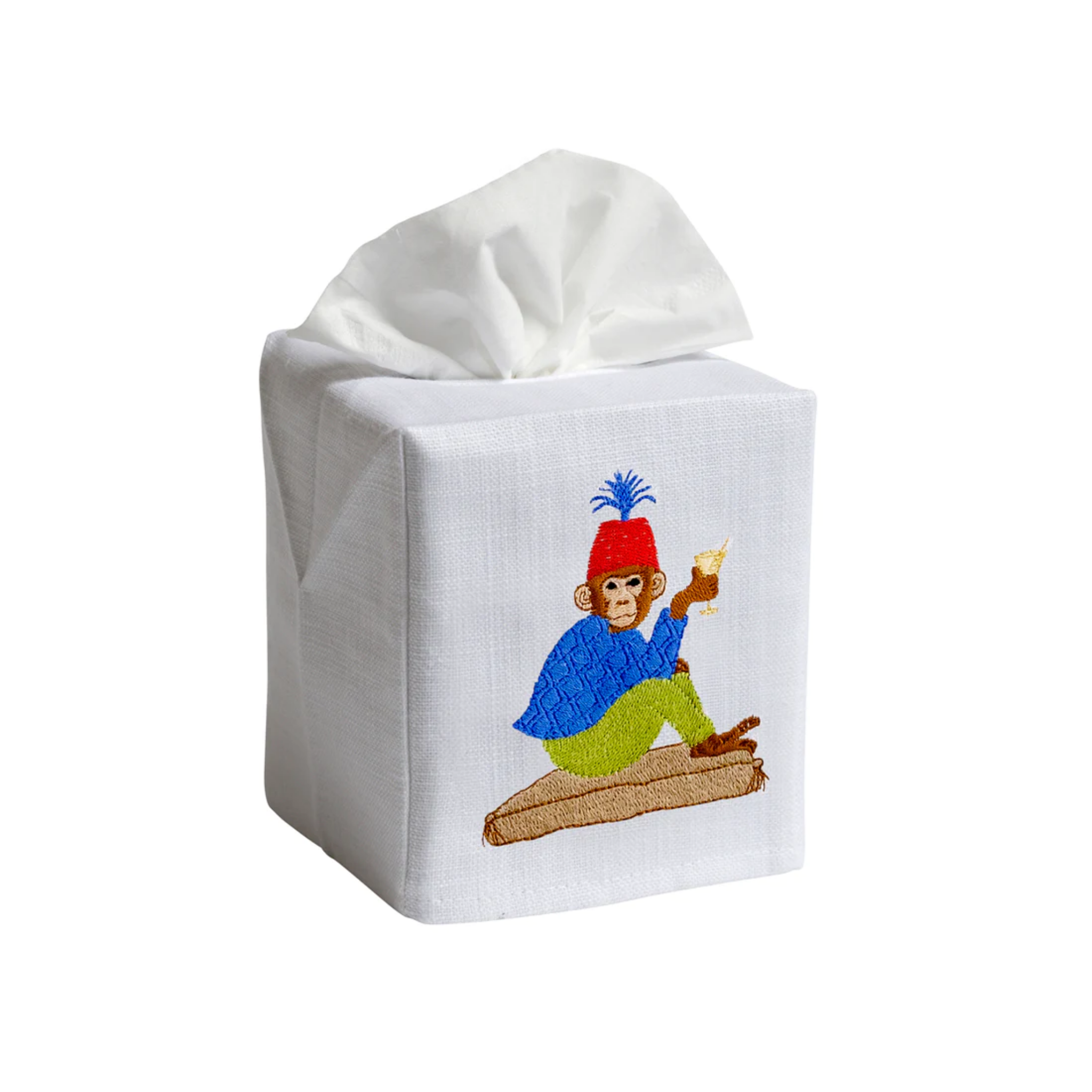 Martini Monkey Embroidered Tissue Box Cover – The Well Appointed House