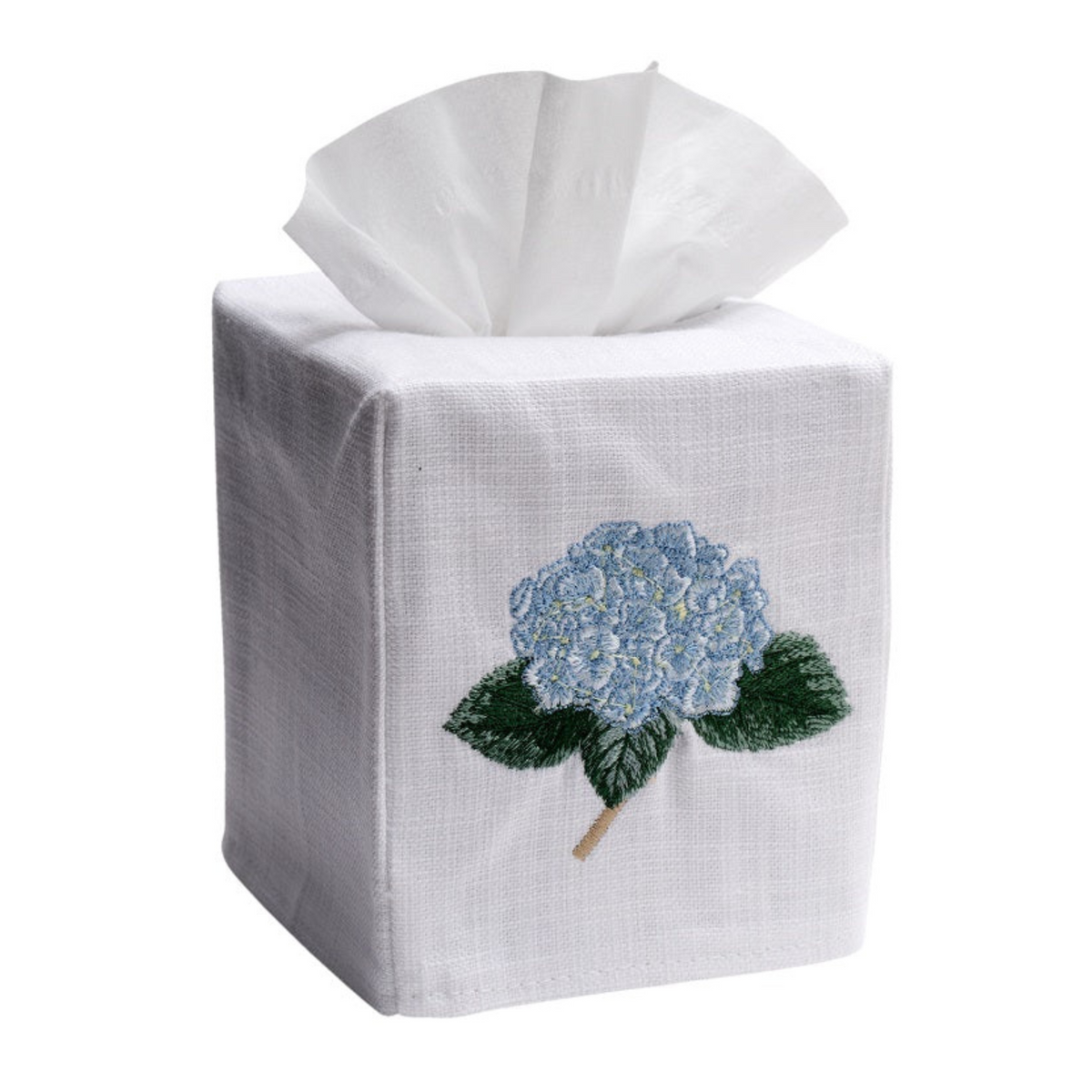 White Linen Square Tissue Box Cover With Embroidered Light Blue ...