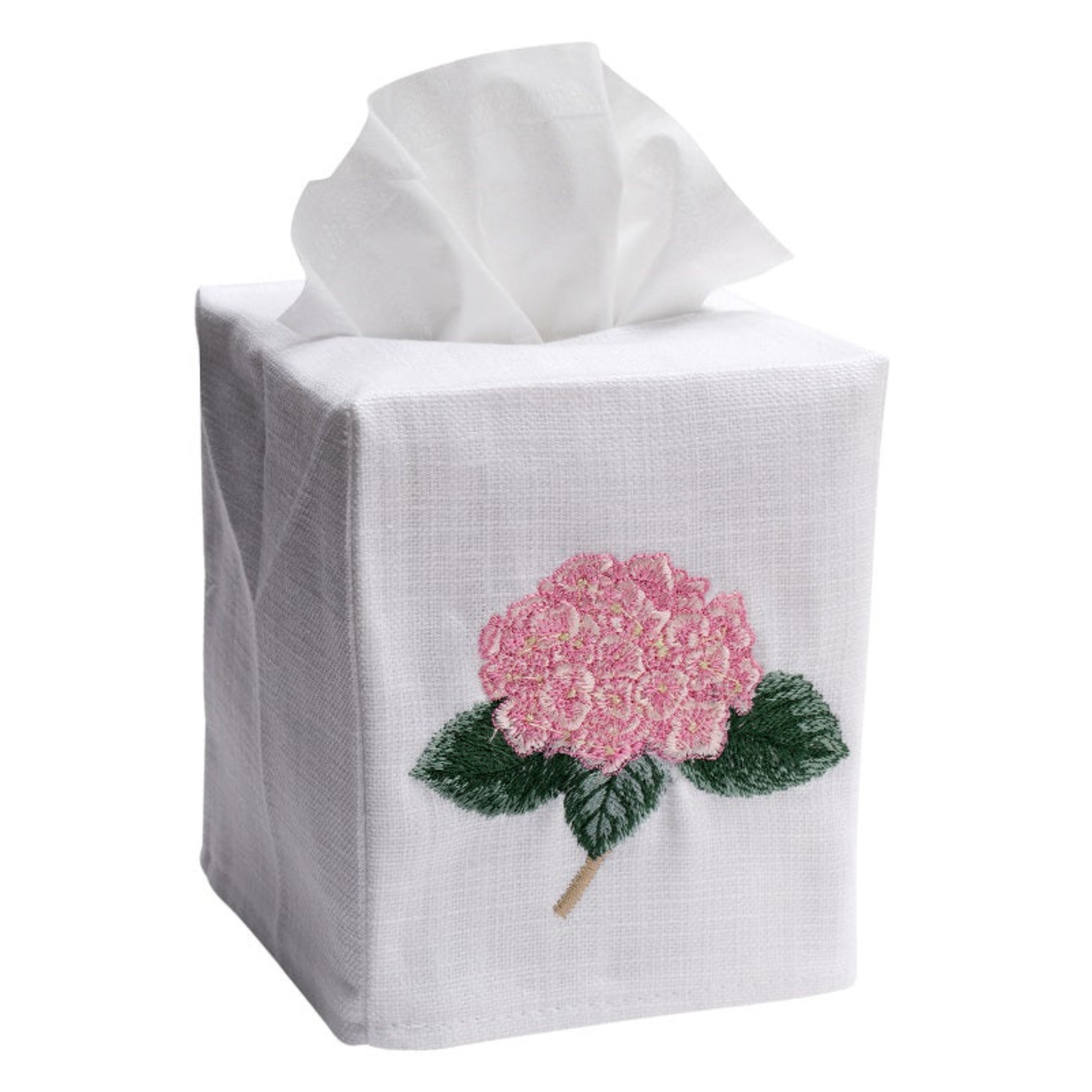 Square White Linen Tissue Box Cover With Embroidered Light Pink ...