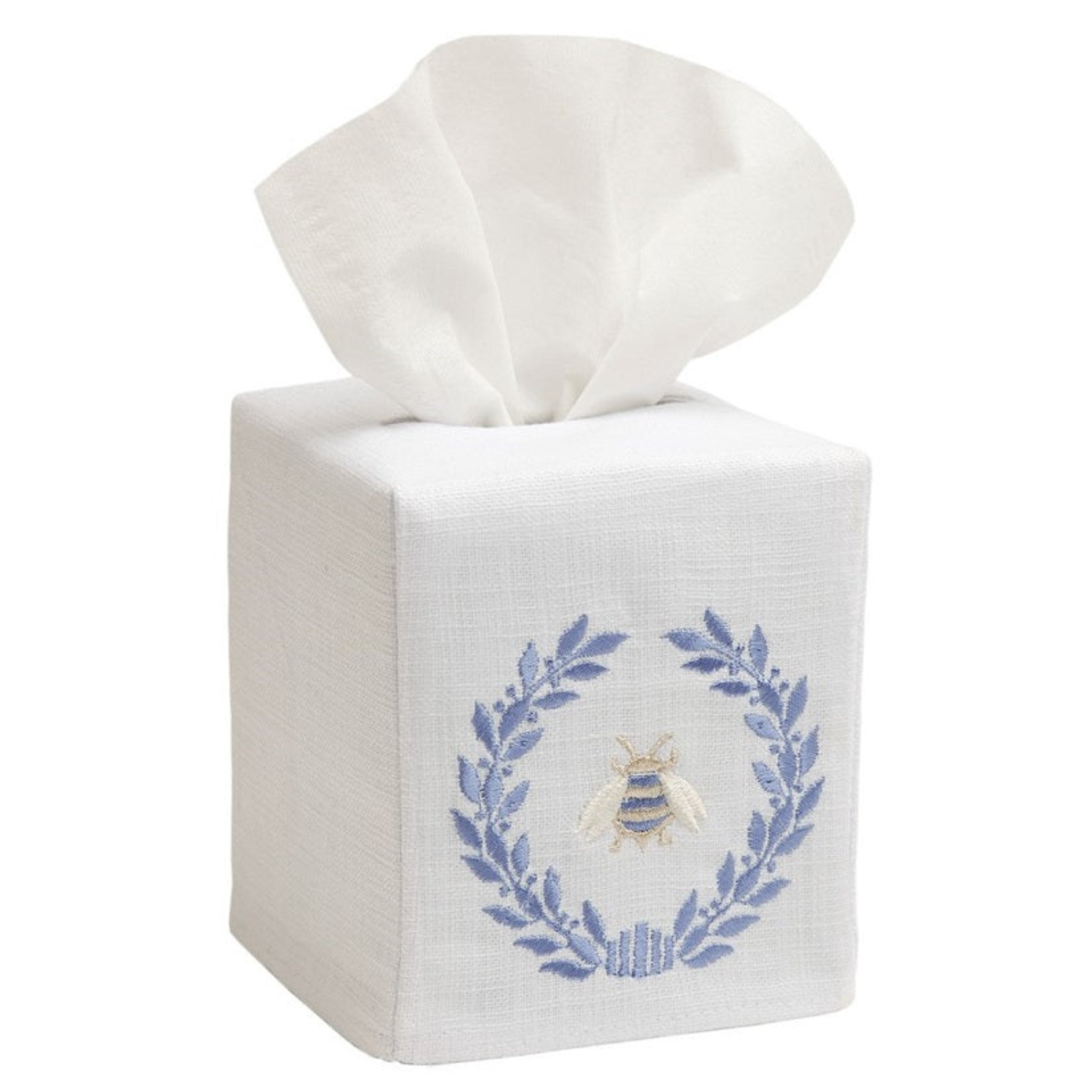 Square White Linen Embroidered Tissue Box Cover With Napoleon Bee ...
