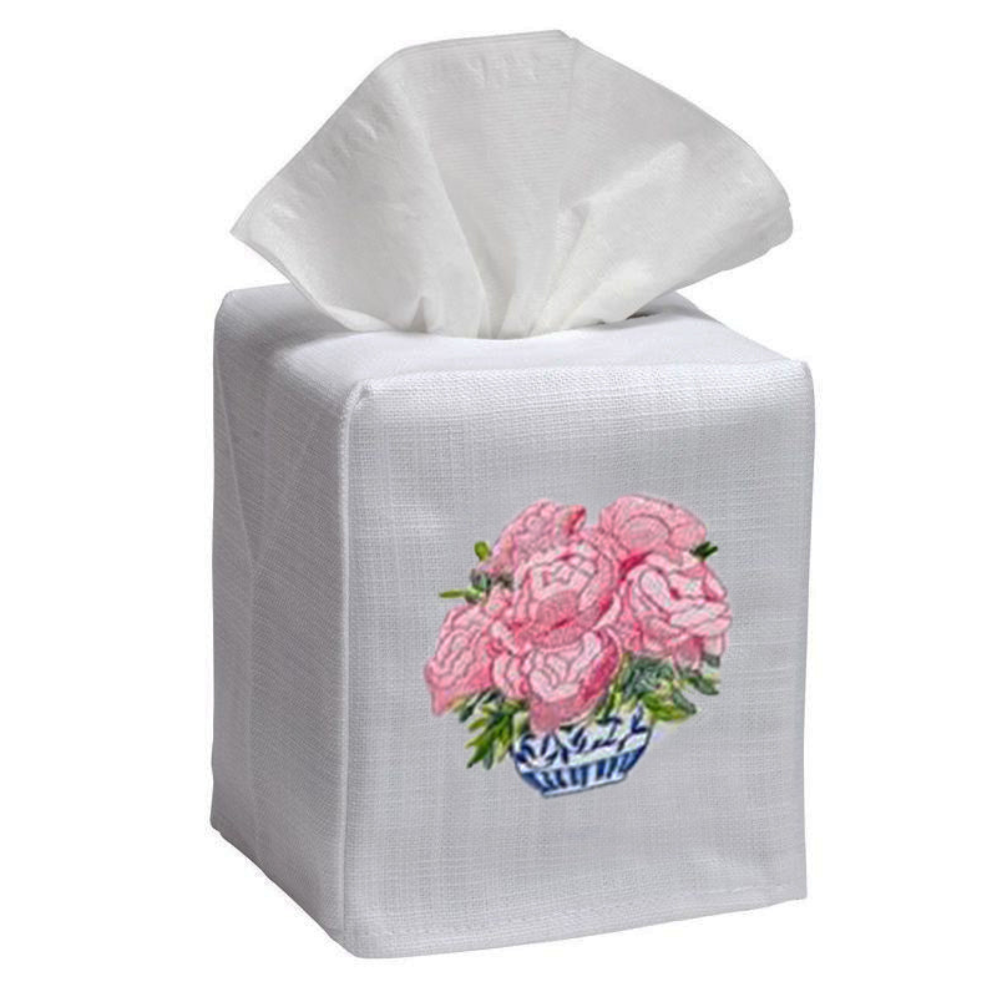 Embroidered Tissue Box Cover With Pink Pot of Peonies Design – The Well ...