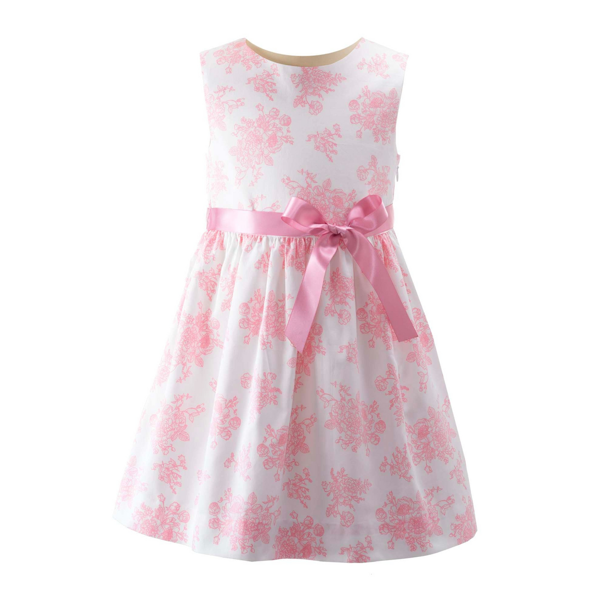 Girls Pink and White Cotton Sleeveless Floral Toile Dress – The Well ...