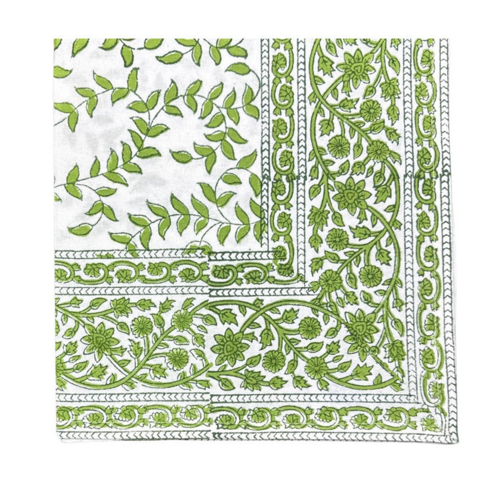 Green Leaves Spring Cotton Block Print Napkins, Set of 4 – The Well ...
