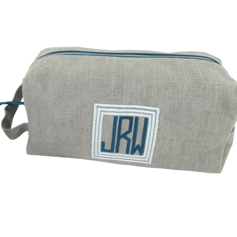 Men’s Dopp Kit in Grey Textured Linen with Brookes Monogram – The Well ...