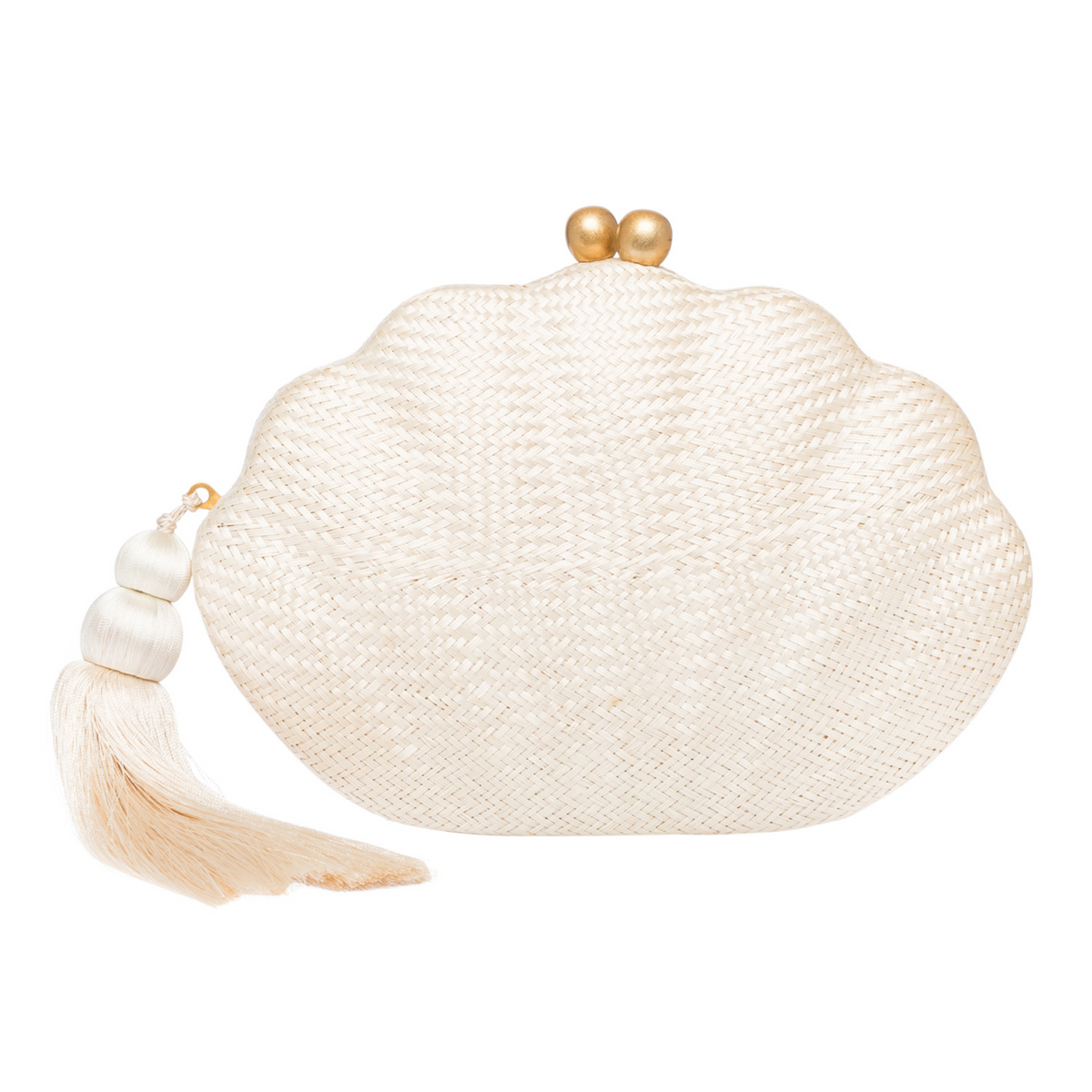 Katie Scallop Shell Clutch, Off White With Tassel and Gold Chain – The ...