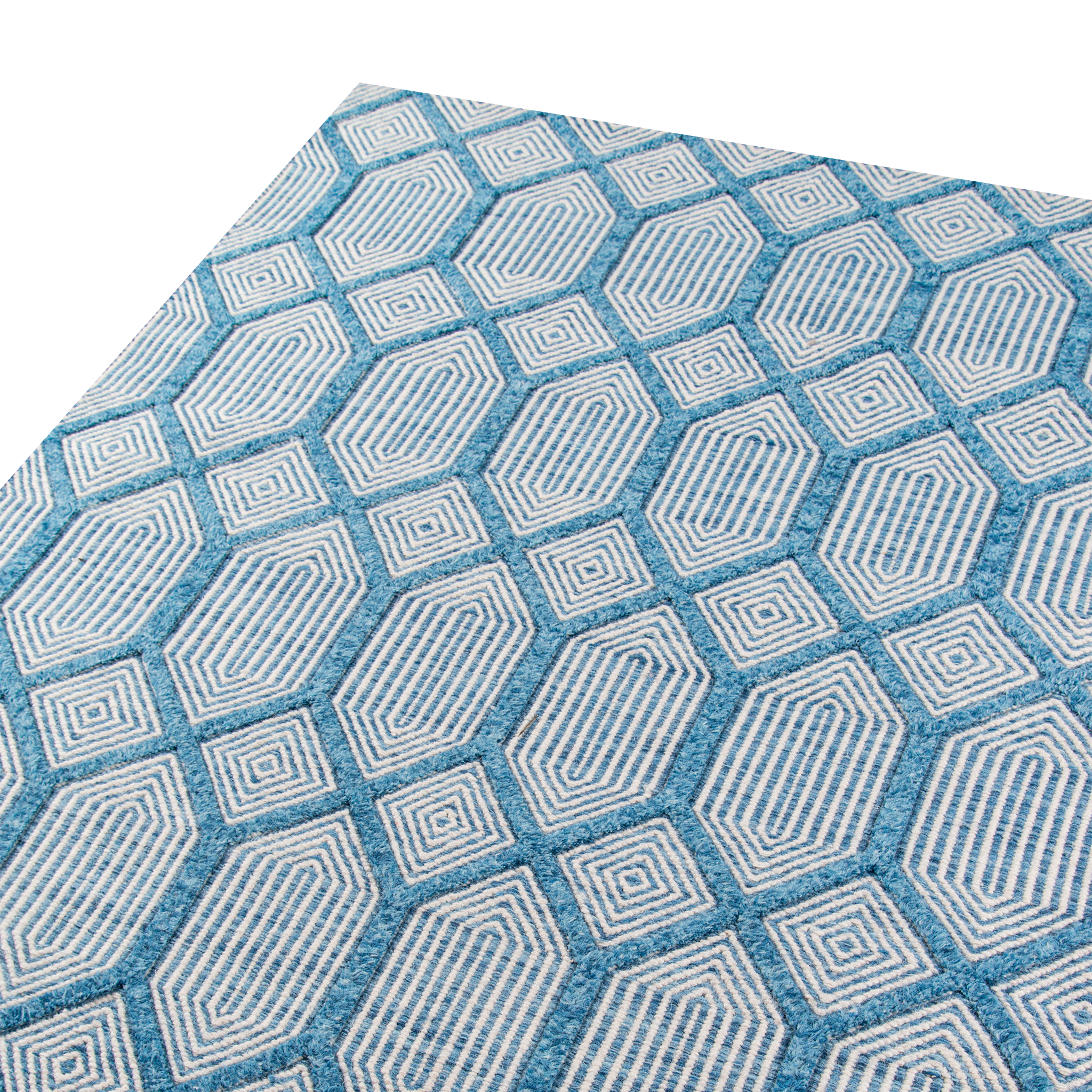 blue hexagon pattern rug