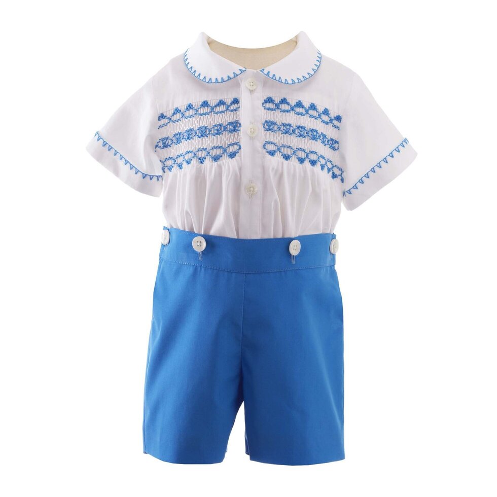 Boys Traditional French Blue Smocked Two Piece Set Special Occasion ...
