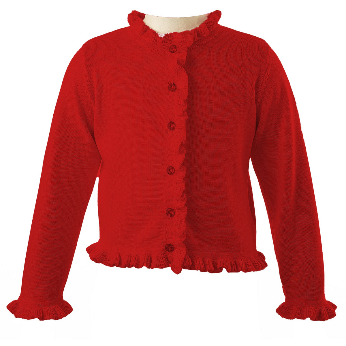 Girls Red Frill Cotton Cardigan With Jewel Buttons – The Well Appointed ...