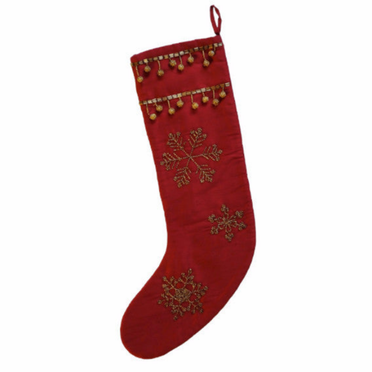Red Silk Stocking with Hand Beaded Gold Snowflakes – The Well Appointed ...