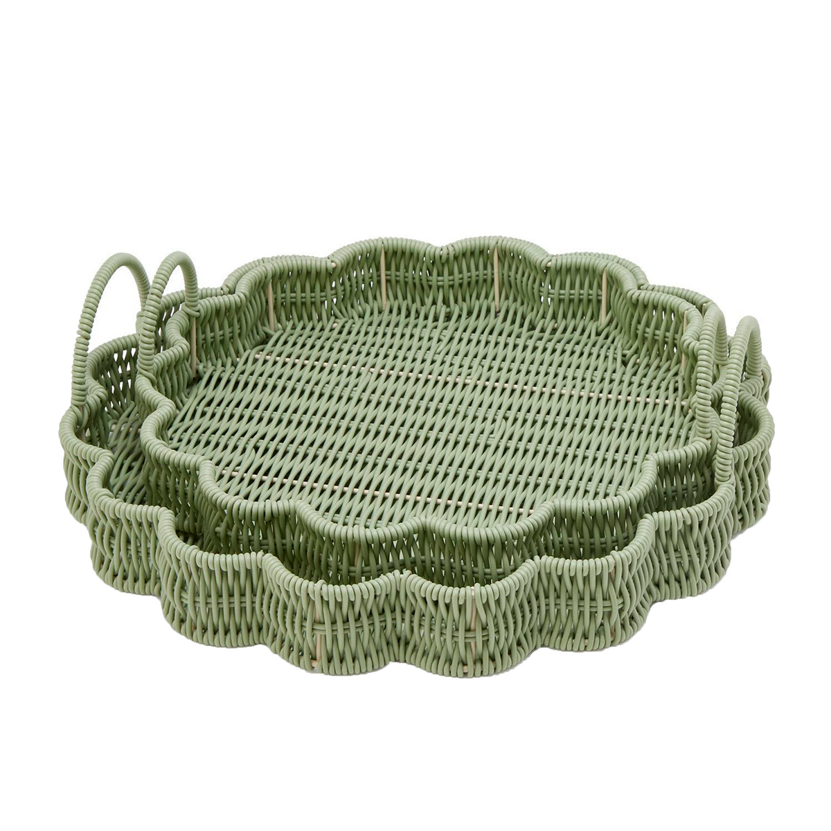 All Weather Wicker Scalloped Green Round Serving Trays - Set of 2 – The ...
