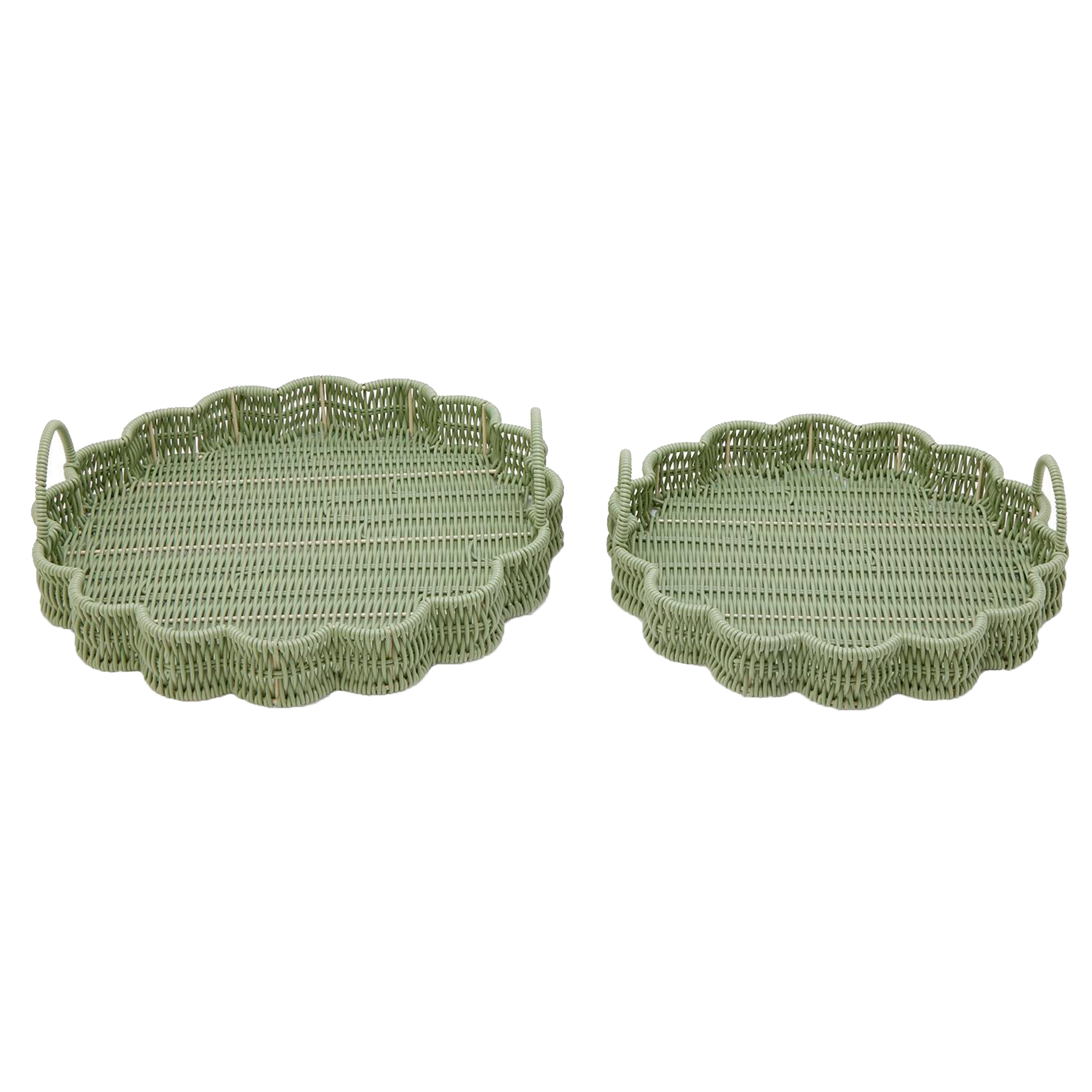 All Weather Wicker Scalloped Green Round Serving Trays - Set of 2 – The ...