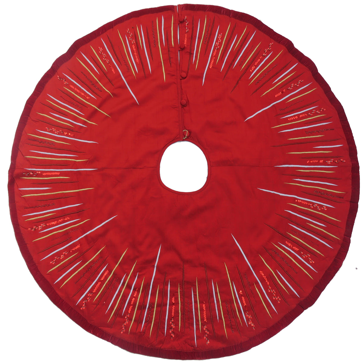 Hand Beaded Starburst Christmas Tree Skirt in Red Silk - 60" – The Well ...