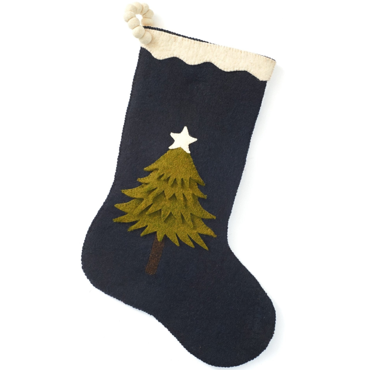 Tree on Navy Hand Felted Wool Christmas Stocking – The Well Appointed House