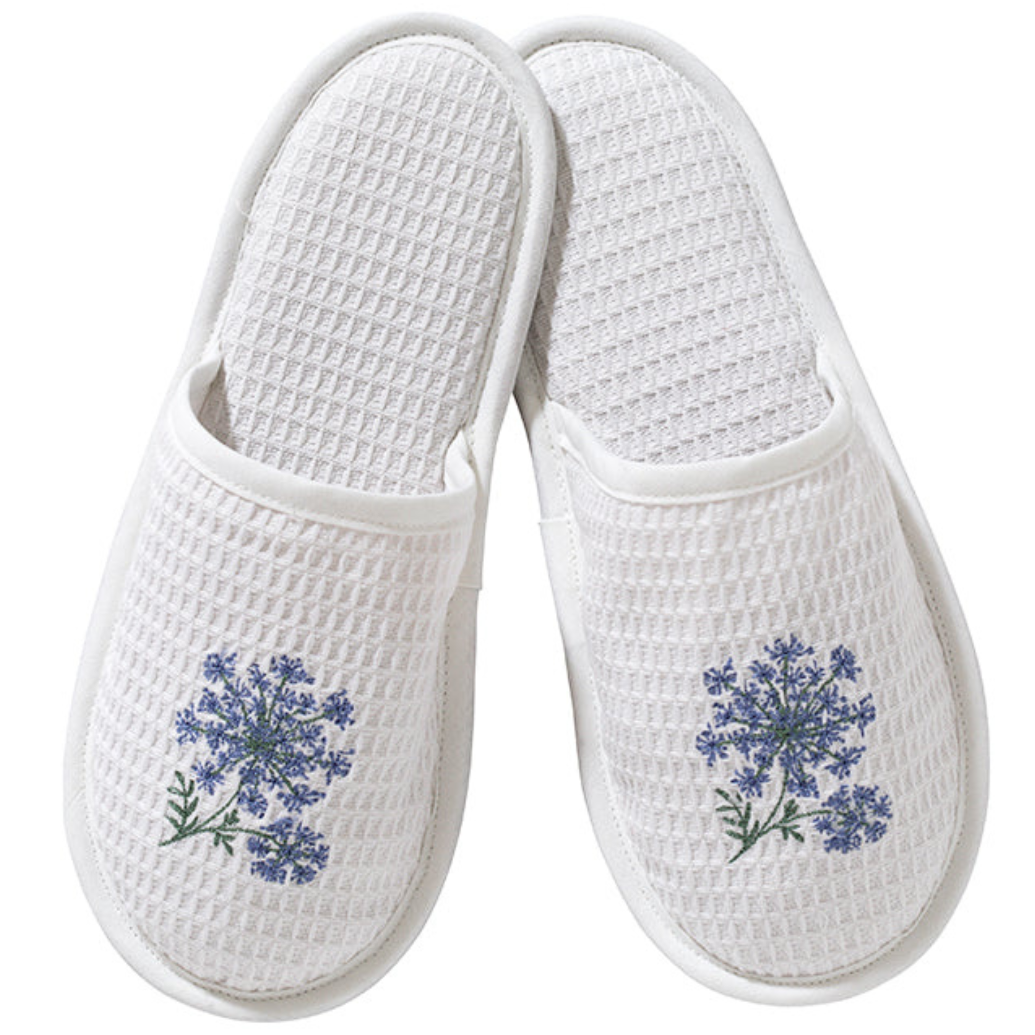 Waffle Weave Slippers with Blue Queen Anne's Lace Embroidery – The Well ...