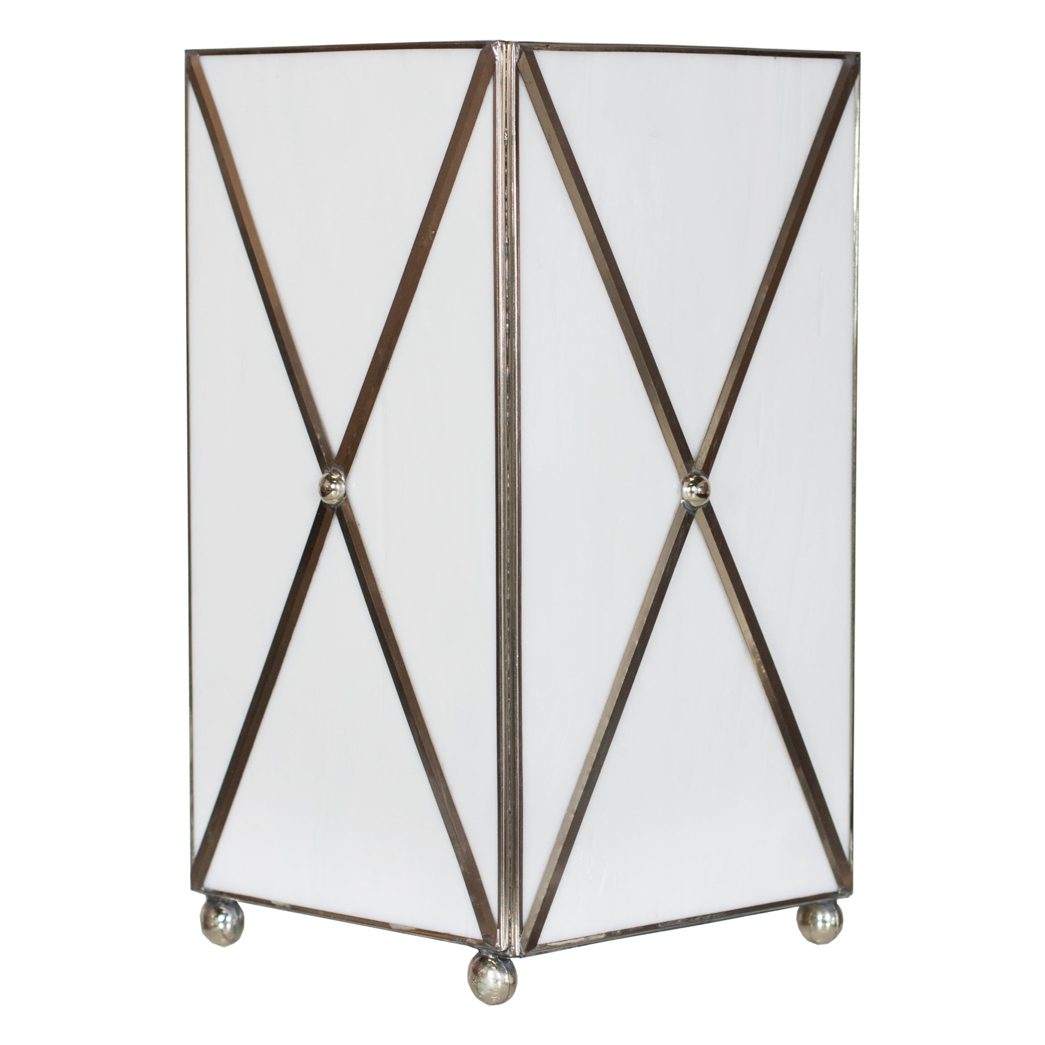 White Glass Crosshatch Wastebasket With Silver Detailing – The Well ...