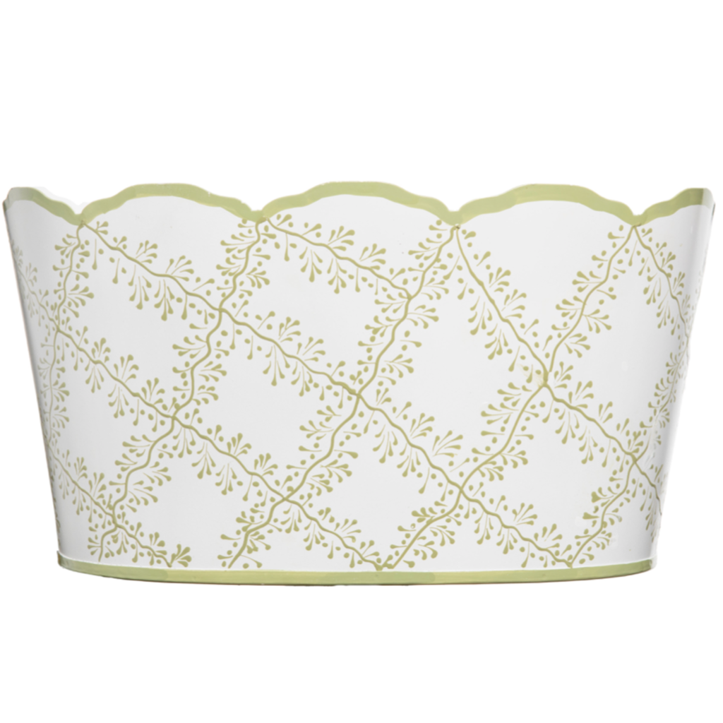 White & Green Trellis Scalloped Planter – The Well Appointed House
