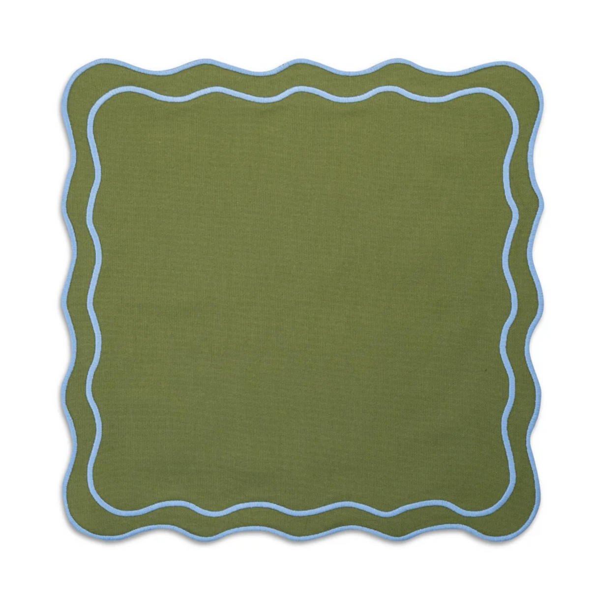 Square Green Linen Placemat with Light Blue Trim – The Well Appointed House