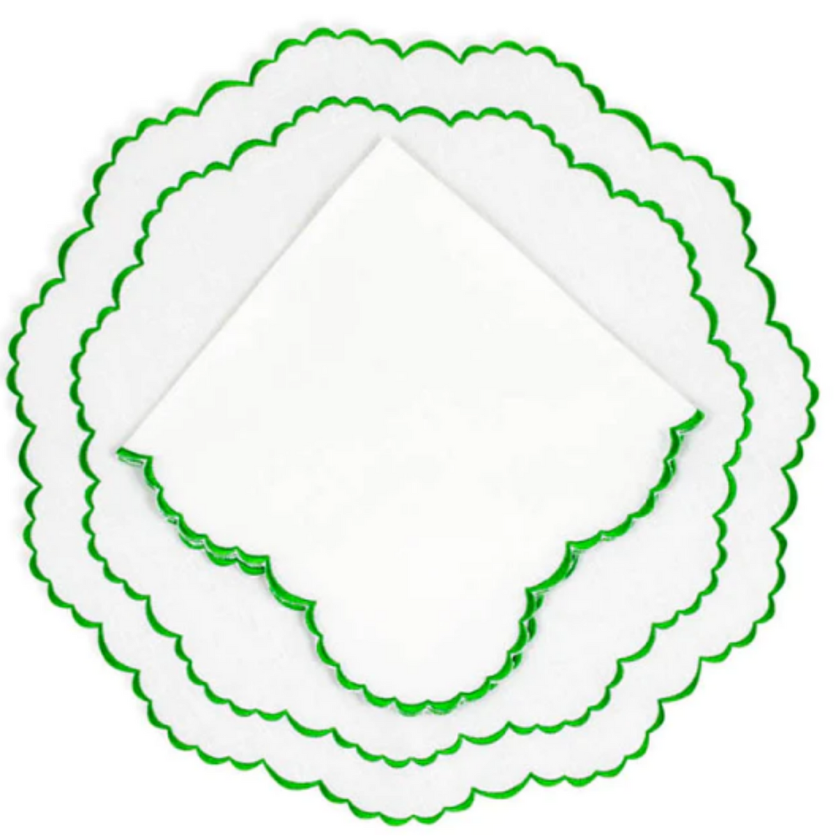 Set of 12 White Linen Embroidered With Apple Green Trim Placemats & Na ...