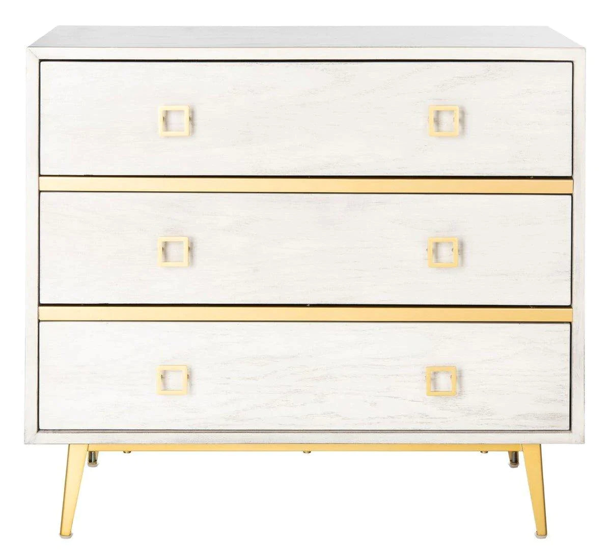 Contemporary 3 Drawer Chest in Whitewash With Gold Legs – The Well ...
