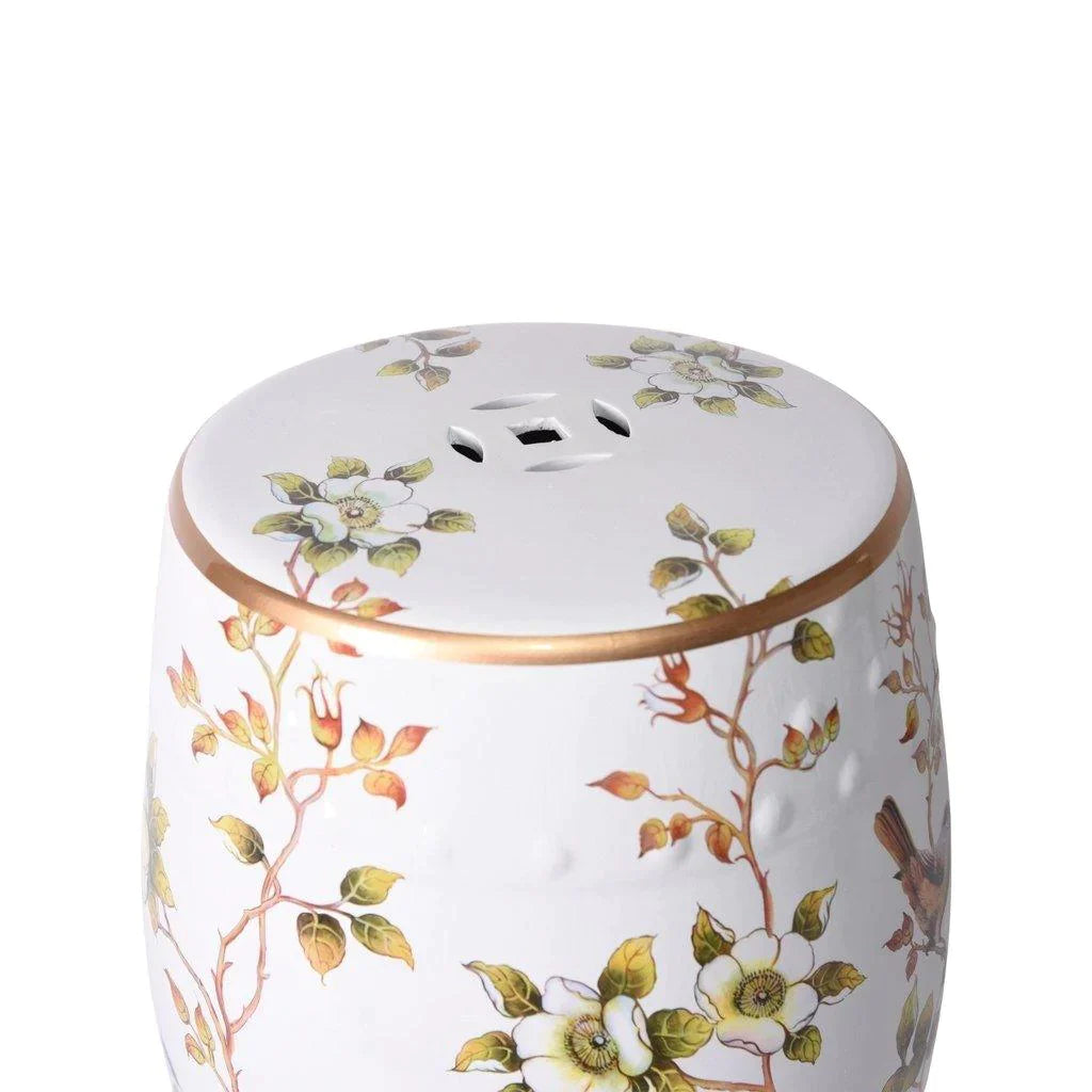 Cream Porcelain Garden Stool With Flowers and Birds – The Well ...