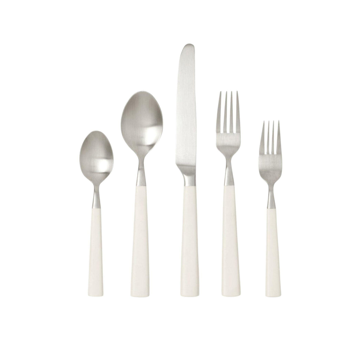 Five Piece White and Stainless Steel Flatware Set – The Well Appointed ...