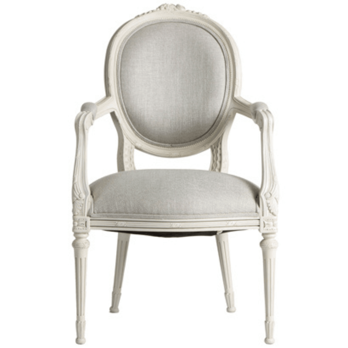 French Style Hand-Carved Arm Chair With Grey Linen Upholstery – The ...