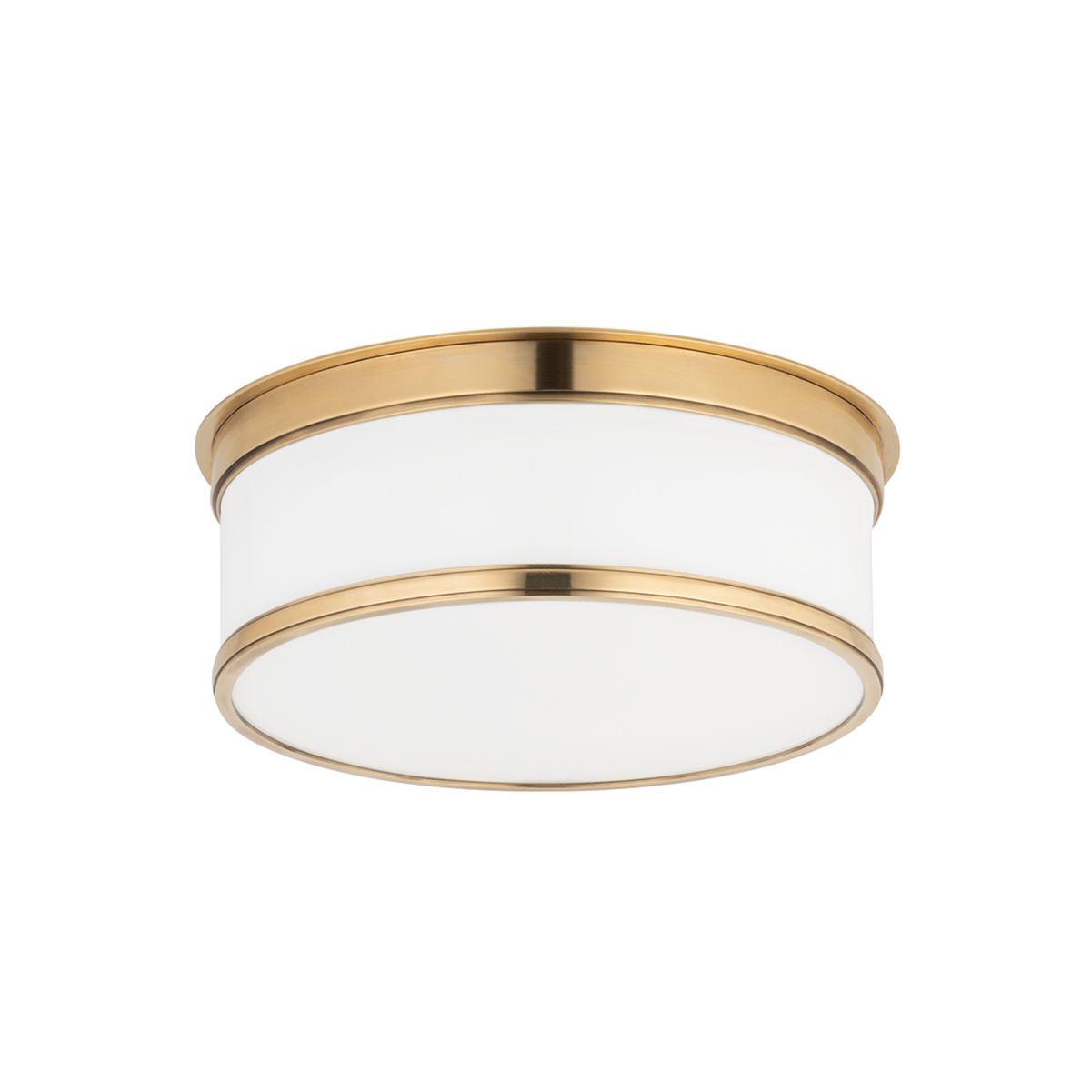 Geneva Round Flush Mount Ceiling Light in Aged Brass Finish – The Well ...