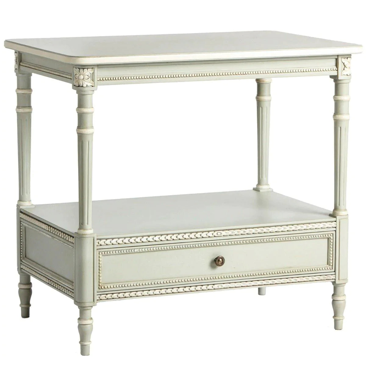 Handmade French Gray Two Shelf Side Table with Drawer – The Well ...