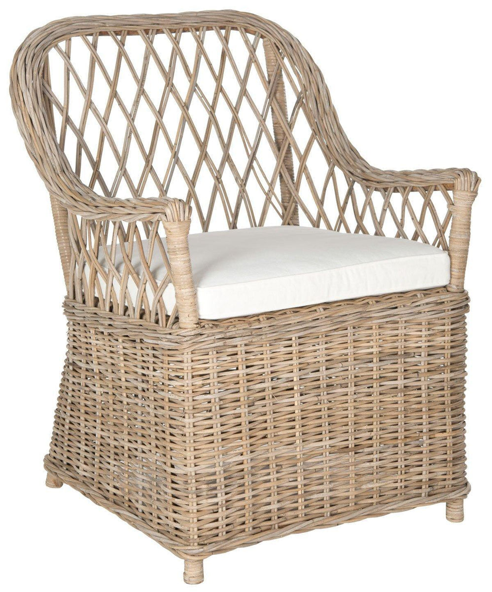 Lattice Weave Back Rattan Arm Chair in Natural With Cushion – The Well ...