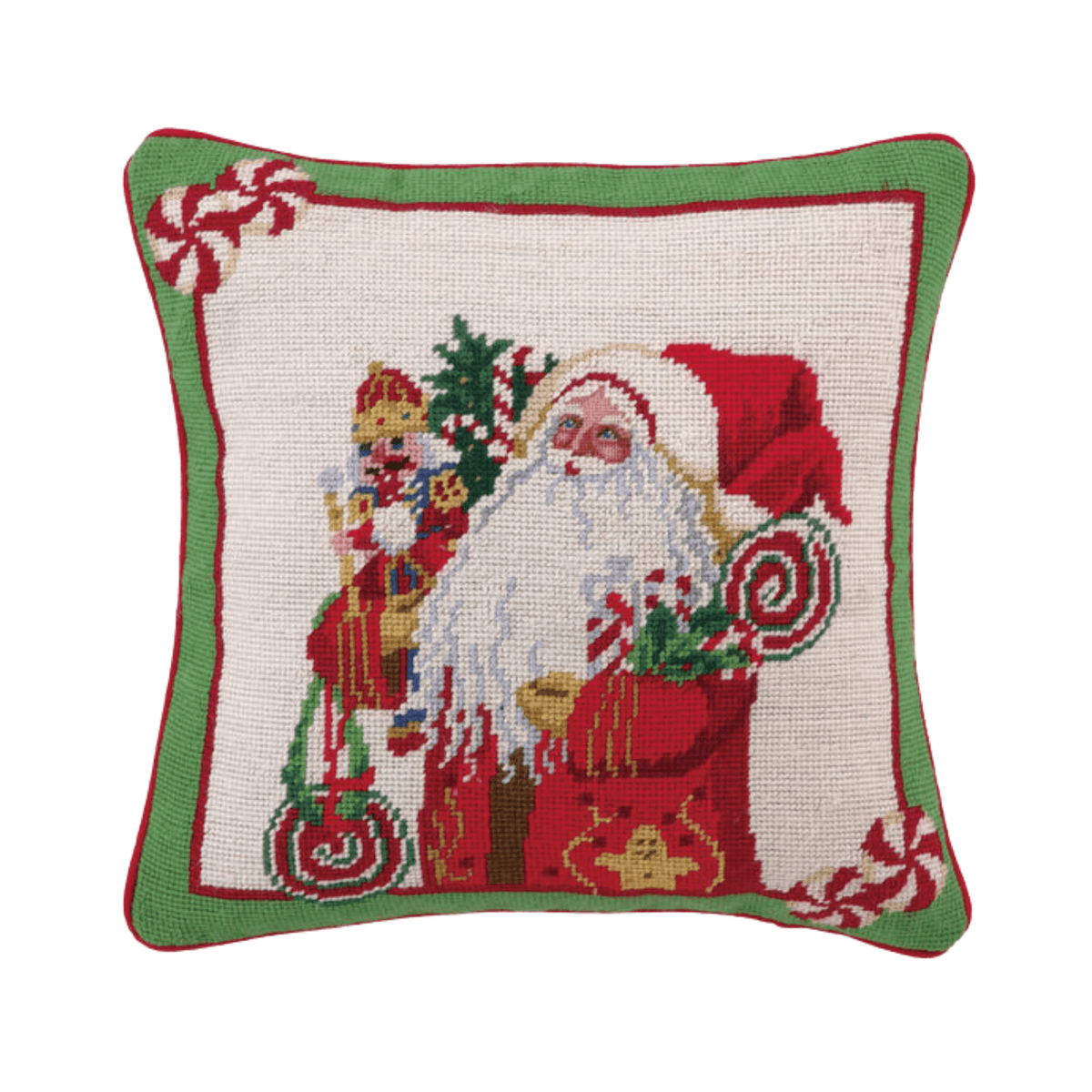 Lolly Jolly Santa Needlepoint Christmas Throw Pillow – The Well ...
