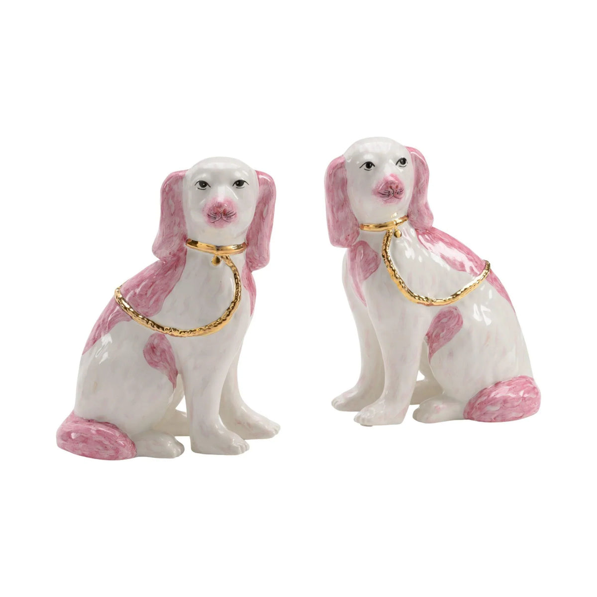 Pair of Pink & White Porcelain Decorative Dogs with Gold Collars – The ...