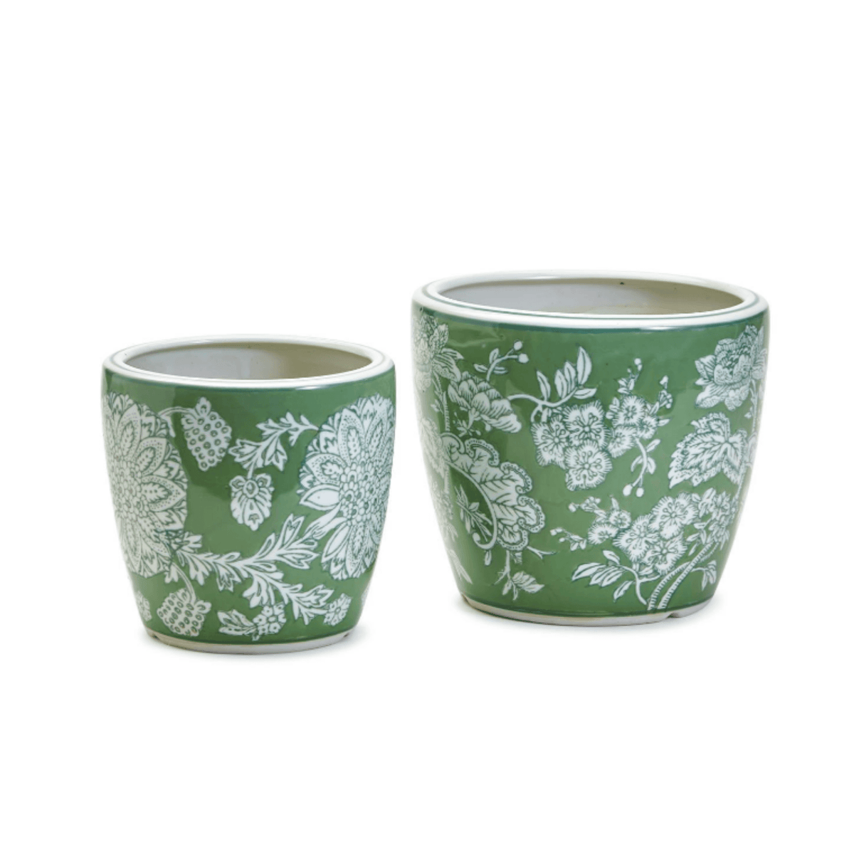 Set of Two Green & White Countryside Cachepots / Vases – The Well ...