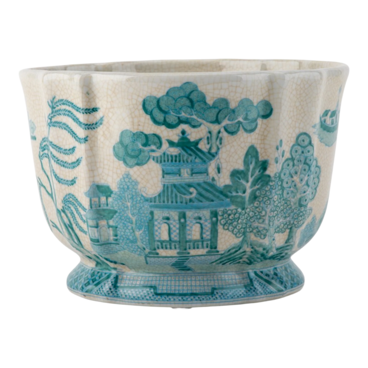 Turquoise And White Willow Pattern Round Scallop Planter – The Well ...