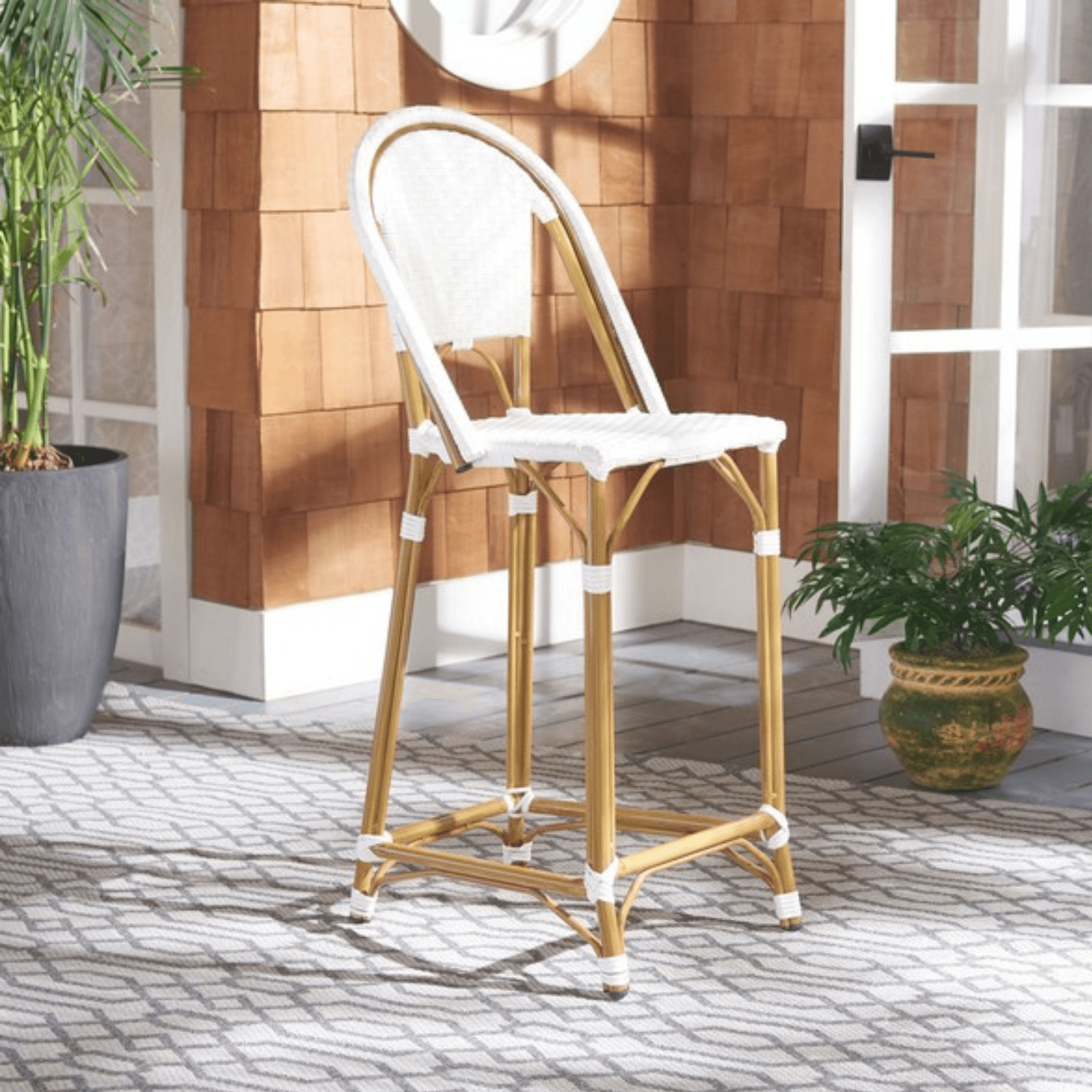 Stackable White PE Wicker & Aluminum Outdoor Bar Stool – The Well ...