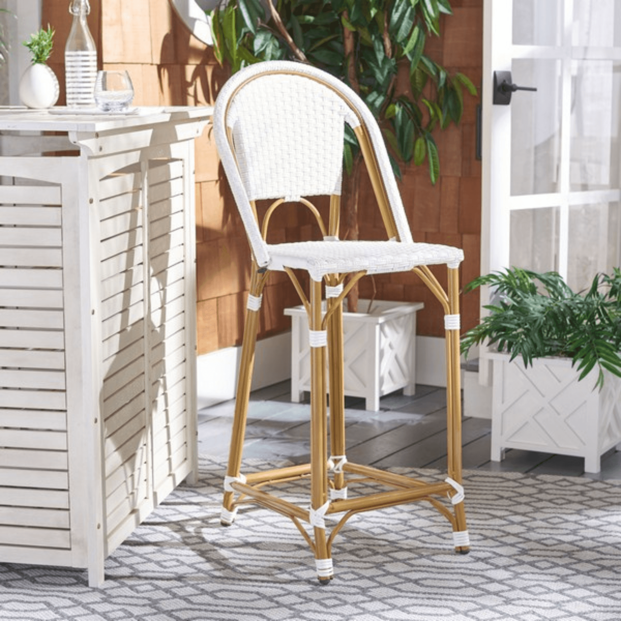Stackable White PE Wicker & Aluminum Outdoor Bar Stool – The Well ...
