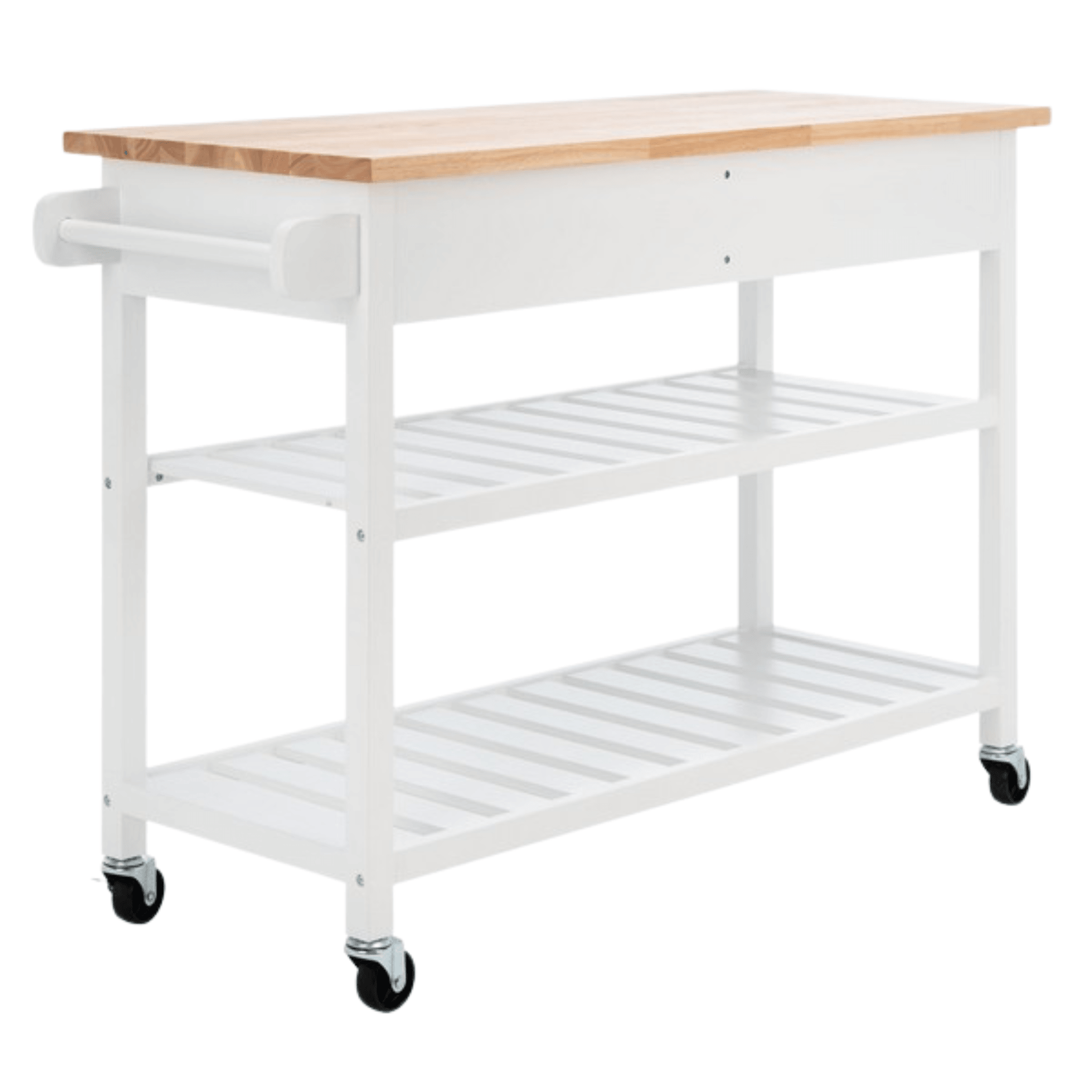 White Two Shelf Two Drawer Kitchen Cart With Wood Top – The Well ...